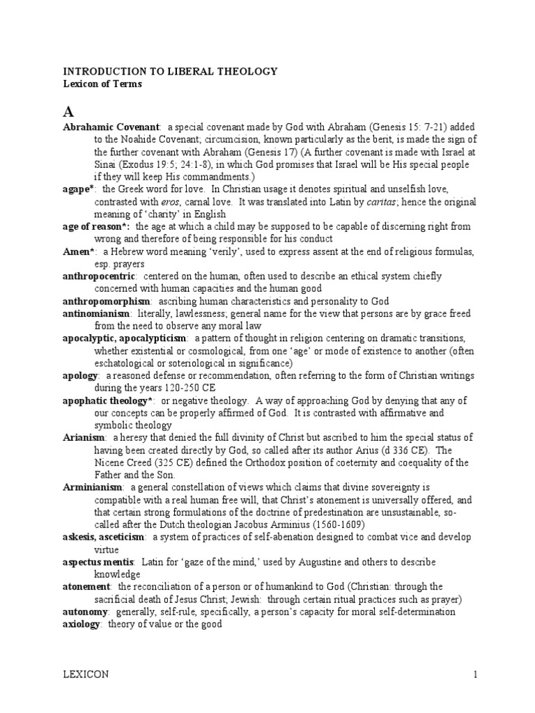 Liberal Theology Terminology Guide | PDF | Transcendence (Religion ...