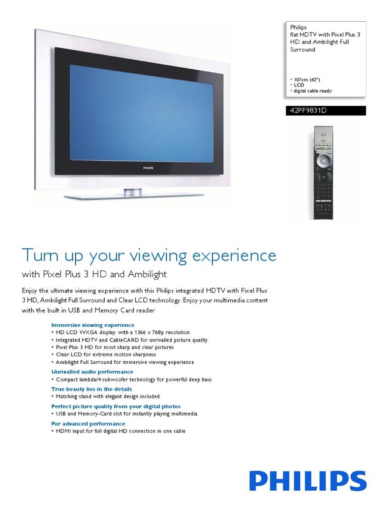 Philips TV Pamphlet PDF | PDF | High Definition Television | Digital ...