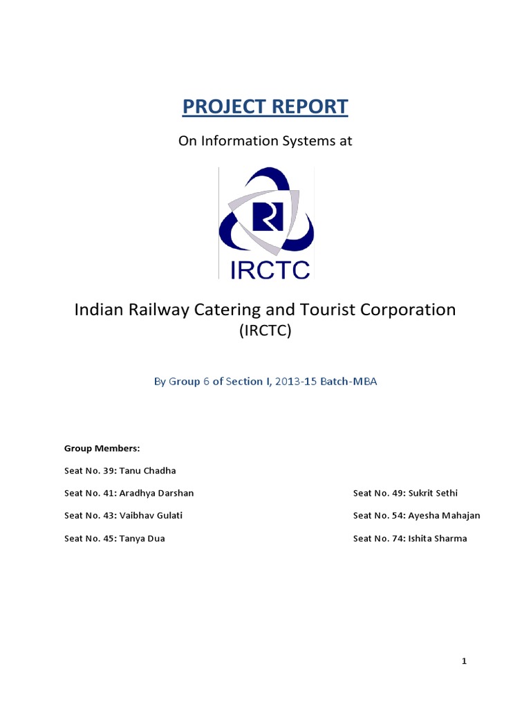Project Report - Irctc | PDF | Computing | Transport