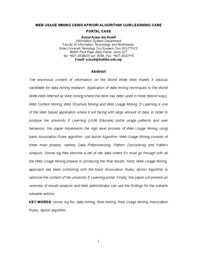 Azizul Azhar Ramli - Web Usage Mining Using Apriori Algorithm | PDF