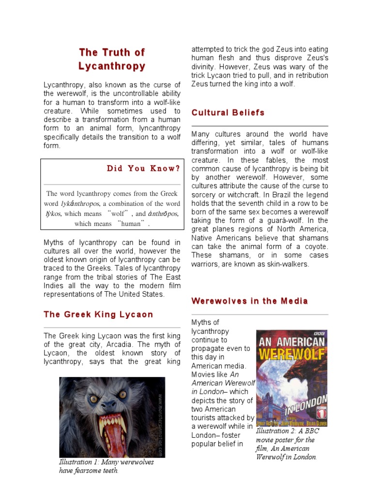 Understanding Lycanthropy Myths | PDF | Werewolves | Supernatural Legends