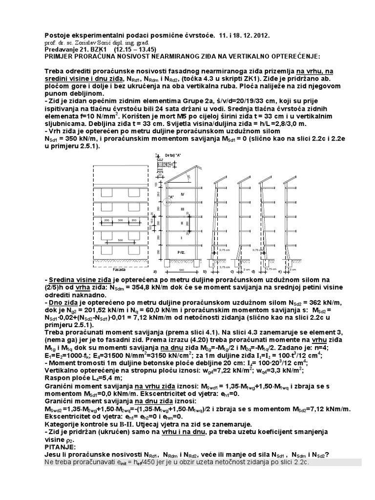 Preradjen Primjer Proracuna Nosivost Nearmiranog Zida | PDF