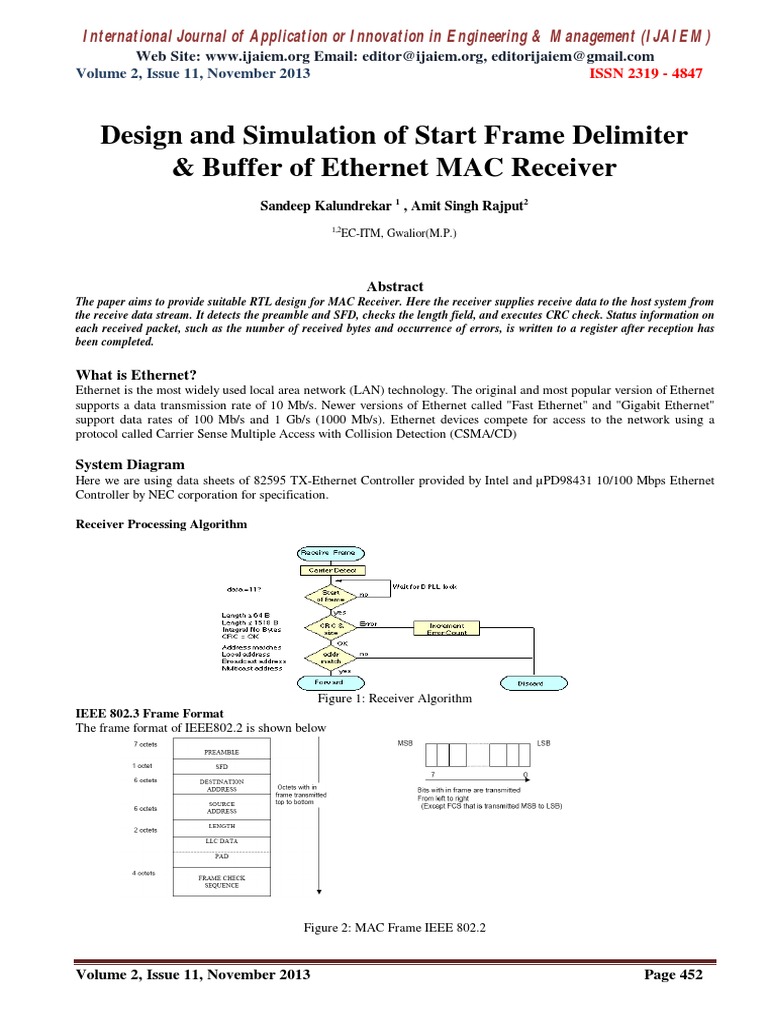 Design and Simulation of Start Frame Delimiter & Buffer of Ethernet MAC ...