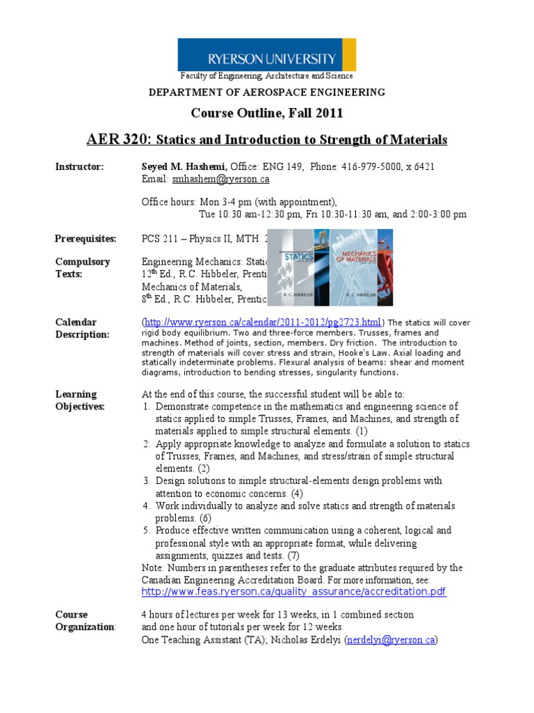Aer320 Outline f11 FV | PDF | Stress (Mechanics) | Solid Mechanics