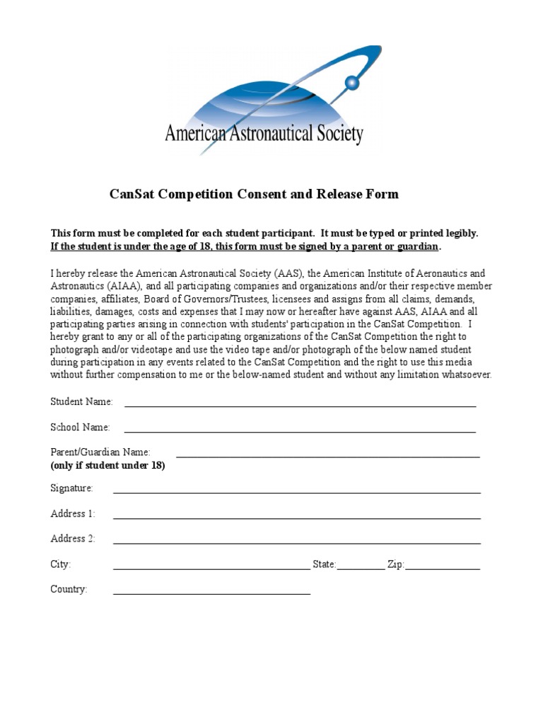 CanSat Competition Consent Form | PDF | Business | Finance & Money ...