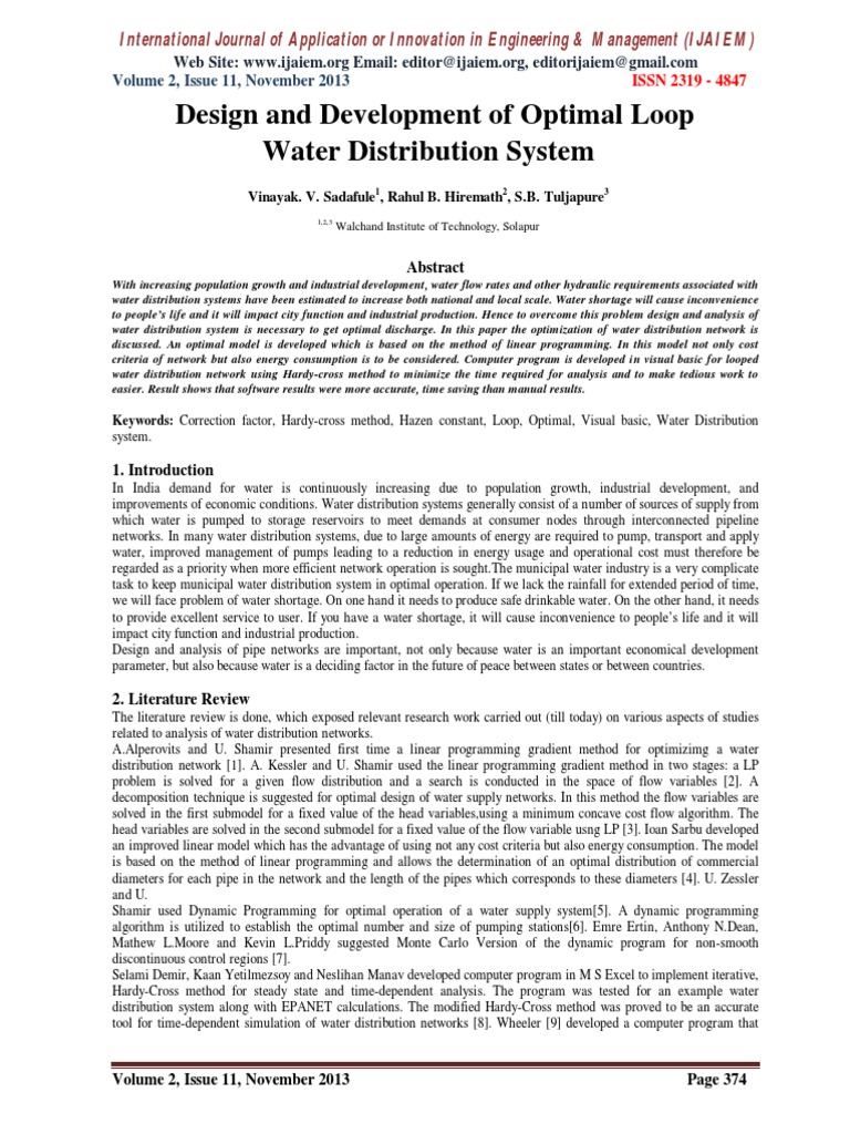 Design and Development of Optimal Loop Water Distribution System | PDF ...