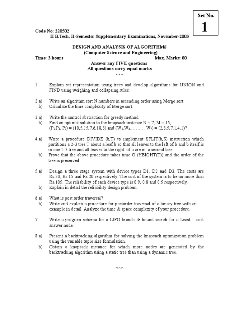 NR-220502 - Design and Analysis of Algorithms | PDF | Computational Complexity Theory | Algorithms