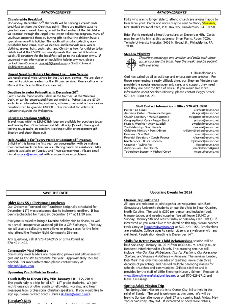 Announcements Announcements: Church-Wide Breakfast | PDF | Christmas ...