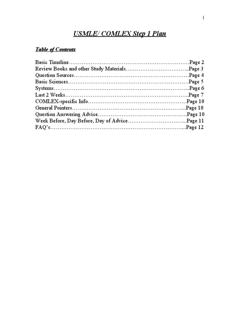 Usmle/ Comlex Step 1 Plan | PDF | Medicine | Wellness