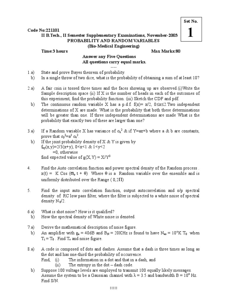 NR-221101-Probability and Random Variables | PDF | Probability Density Function | Random Variable