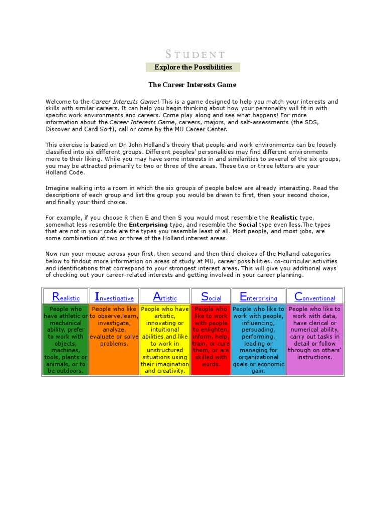 The Career Interests Game | PDF | Creativity | Leadership
