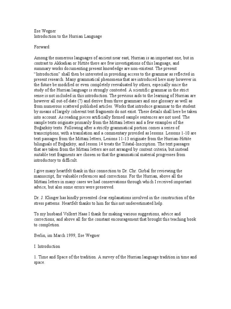 Introduction to Hurrian Language | PDF | Hittites | Word