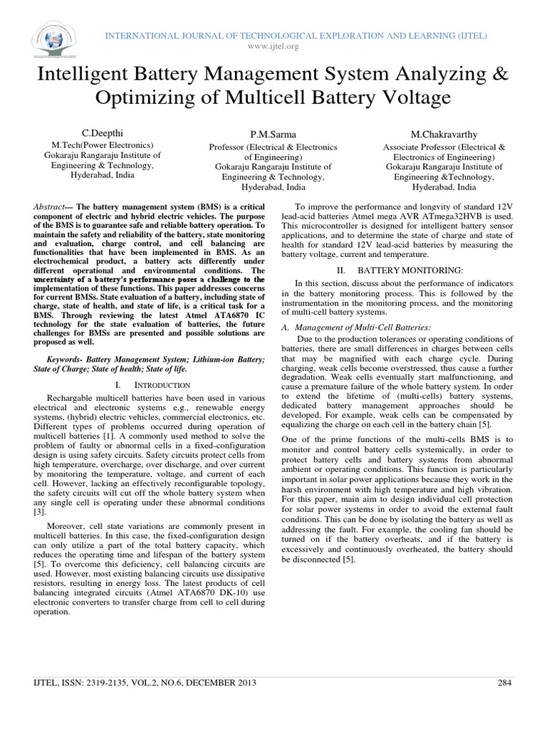 Intelligent Battery Management System Analyzing & Optimizing of ...