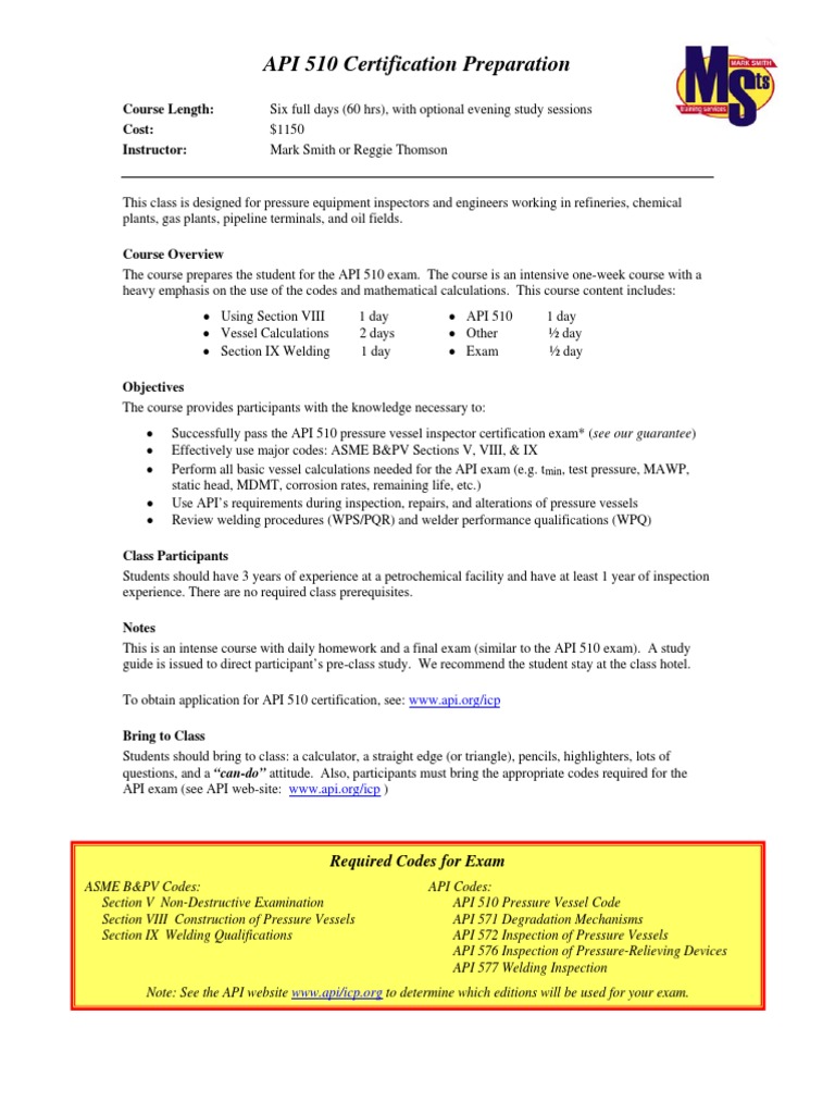 API 510 Certification Prep: 60-hr Pressure Vessel Inspector Course ...