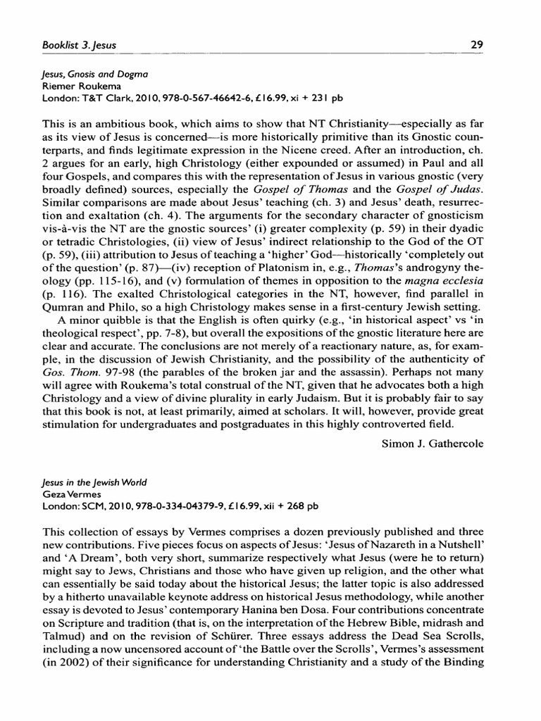 Gathercole, Simon - Review Jesus, Gnosis and Dogma JSNT 2012 | PDF