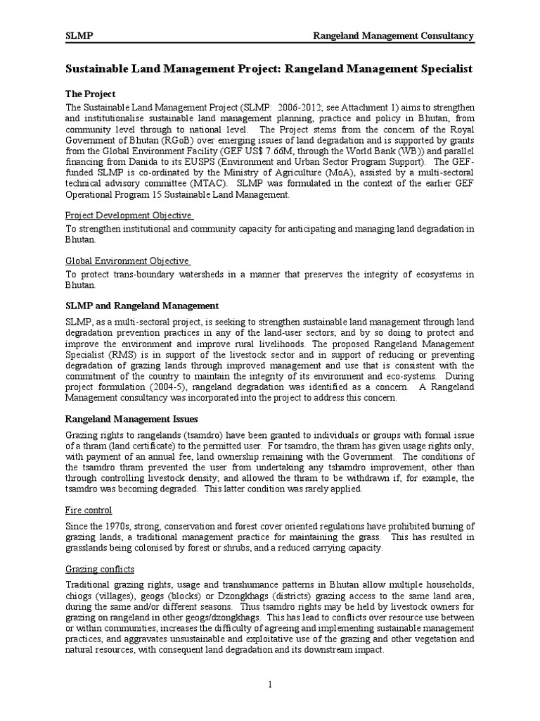 Sustainable Land Management Project: Rangeland Management Specialist ...