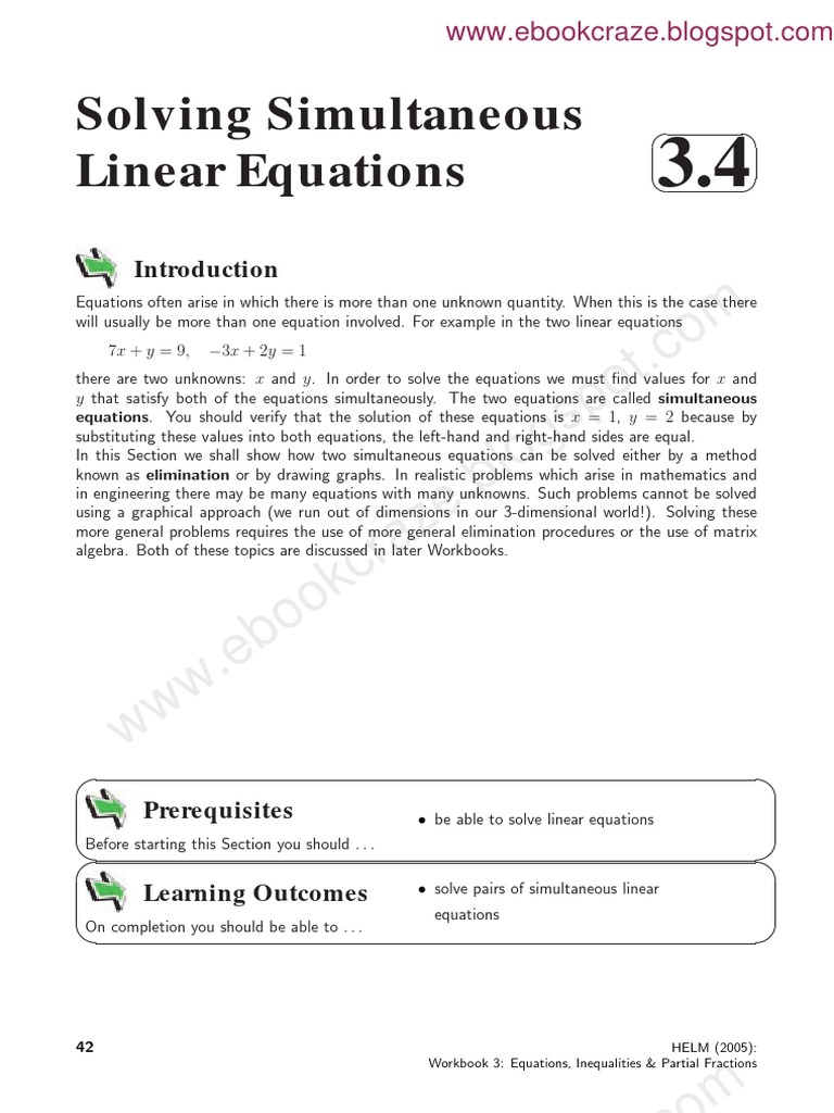 Solving Simultaneous Linear Equations | PDF | System Of Linear ...