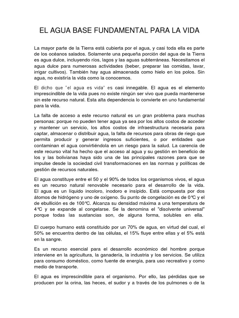 El Agua Base Fundamental para La Vida | PDF | Organismos | Agua