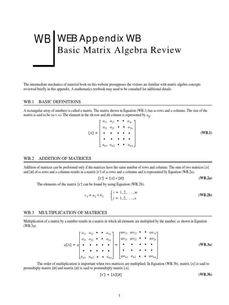 Matrix Algebra Review | PDF | Determinant | Matrix (Mathematics)