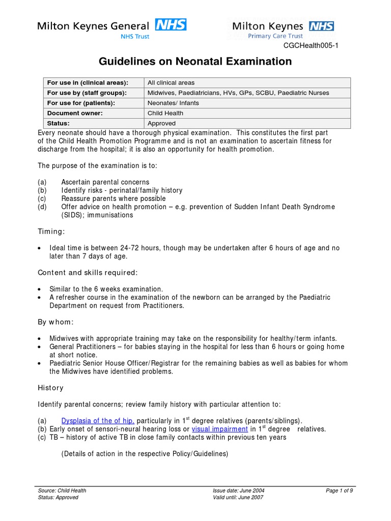 Guidelines for Neonatal Examination | PDF | Infants | Pulse