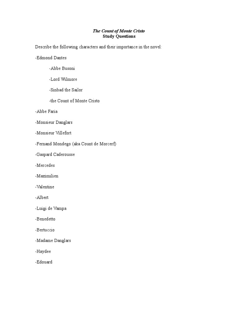 Count of Monte Cristo Study Guide | PDF | General Fiction | Poetry
