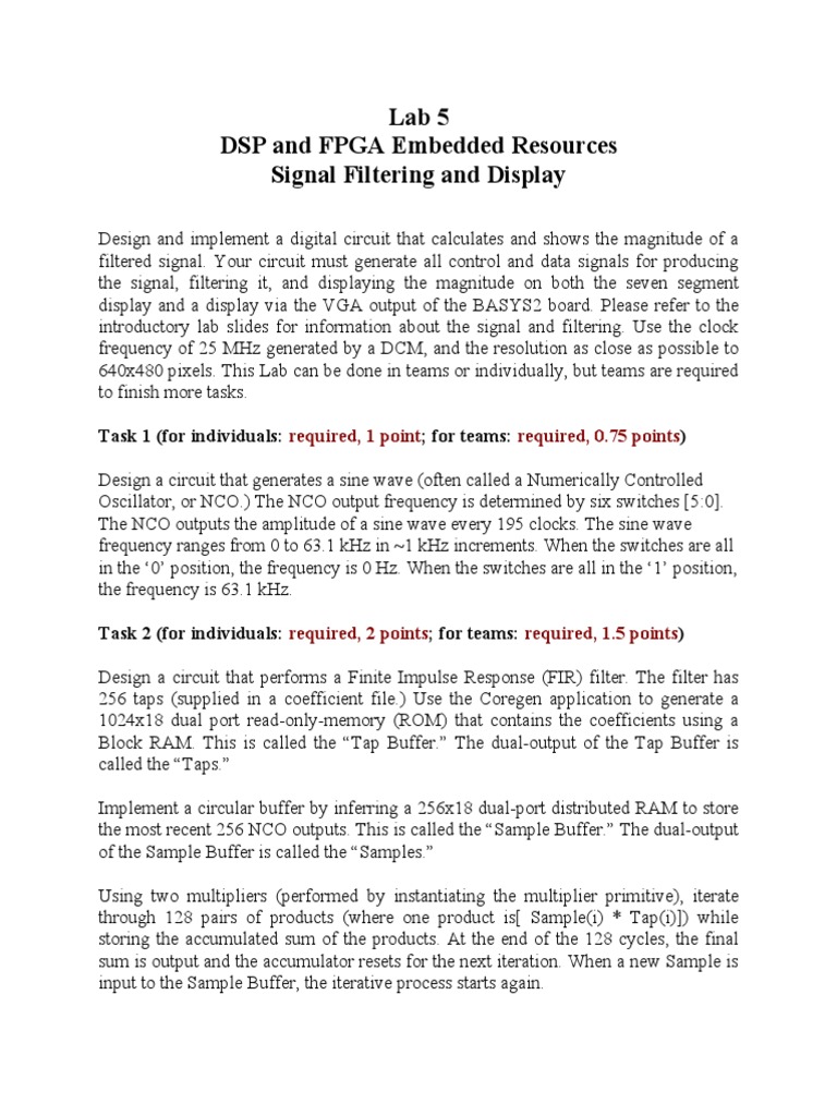 Lab 5 Dsp And Fpga Embedded Resources Signal Filtering And Display Pdf Electronic Filter
