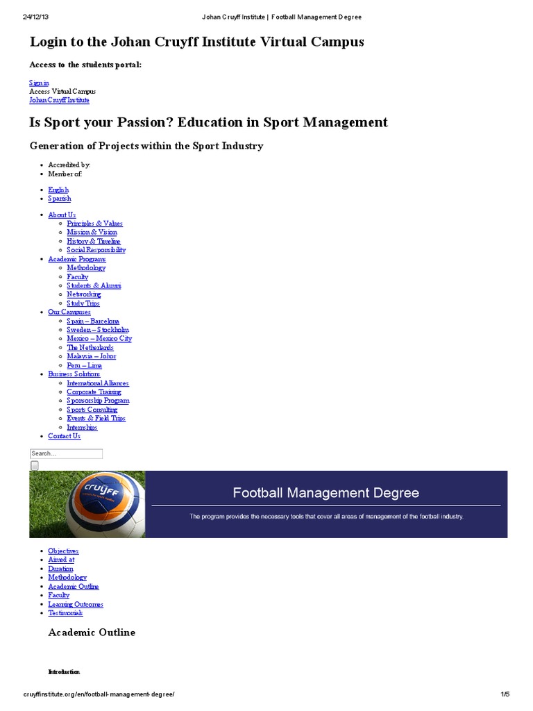 Johan Cruyff Institute - Football Management Degree | PDF | Strategic ...