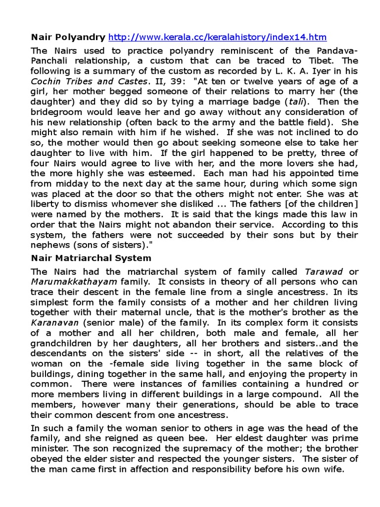 Nair (Kerala) Polyandry | PDF | Matriarchy | Family