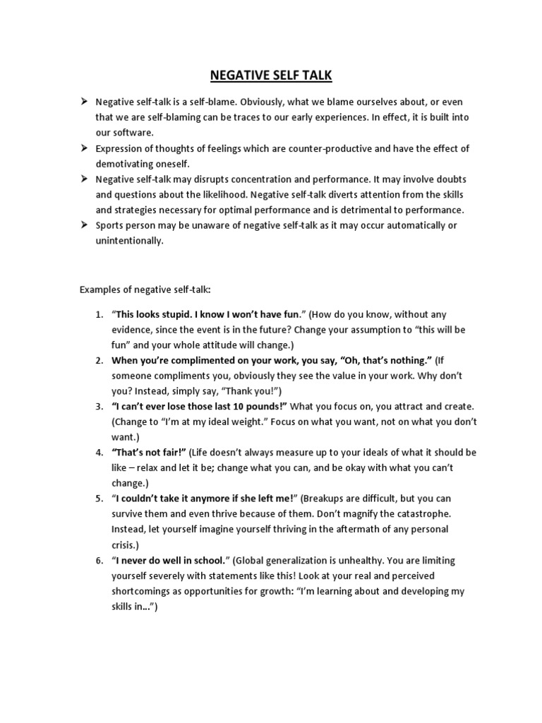 Negative Self Talk | PDF | Metaphysics Of Mind | Action (Philosophy)