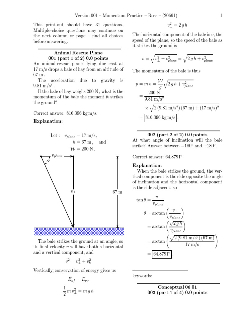 Momentum Practice Solutions | PDF | Momentum | Kinetic Energy