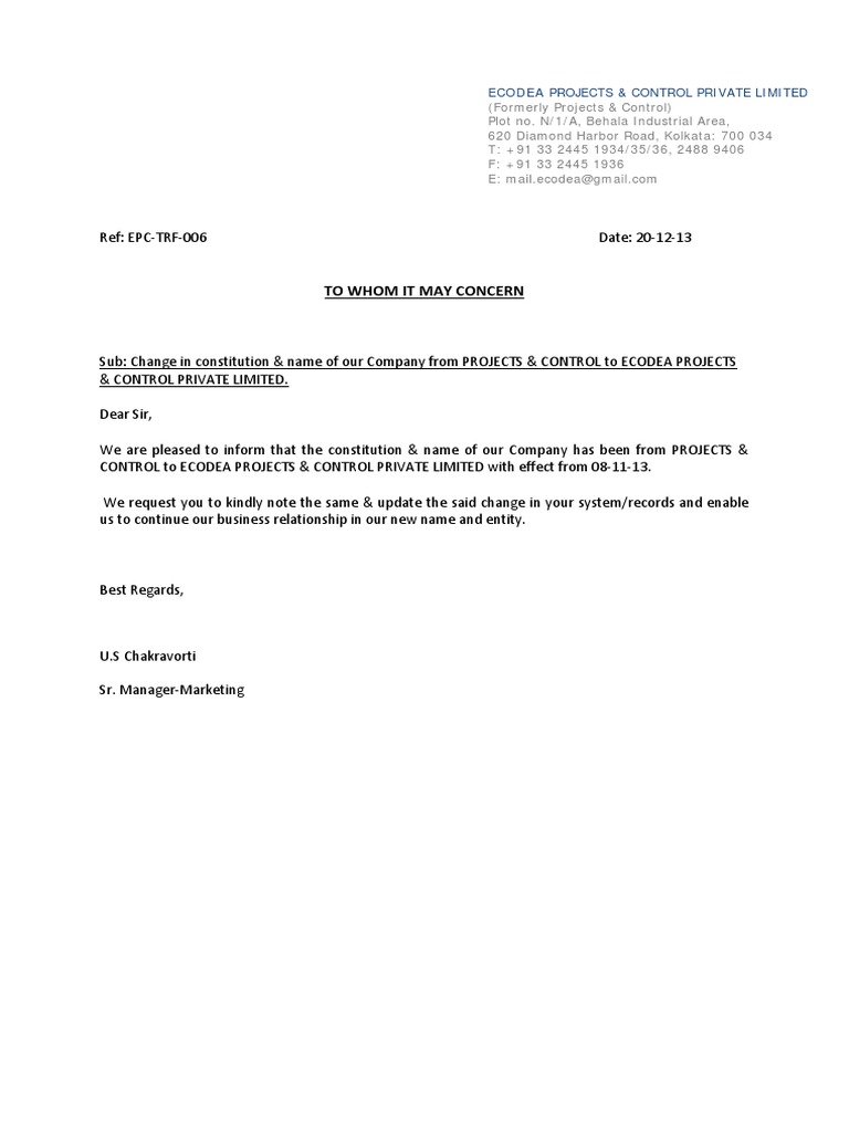 Ecodea Projects Name Change Notification | PDF