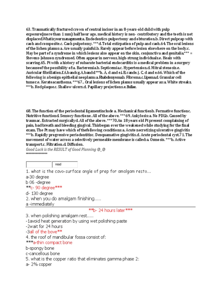Sle Exam Questions | PDF | Human Tooth | Tooth Enamel