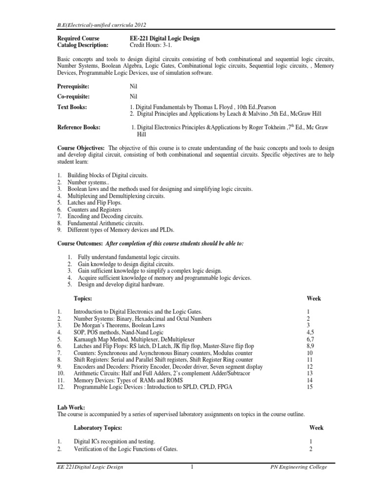 NUST Syllabus For DLD | PDF | Digital Electronics | Logic Synthesis