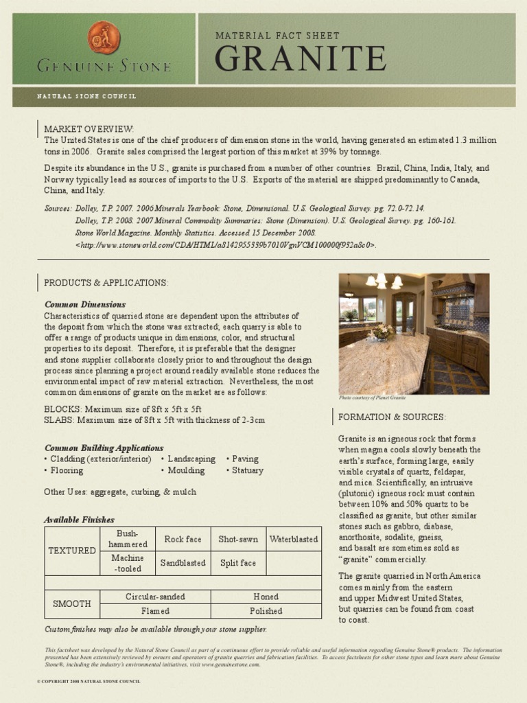 Granite Material Fact Sheet 022509 | Granite | Rock (Geology)