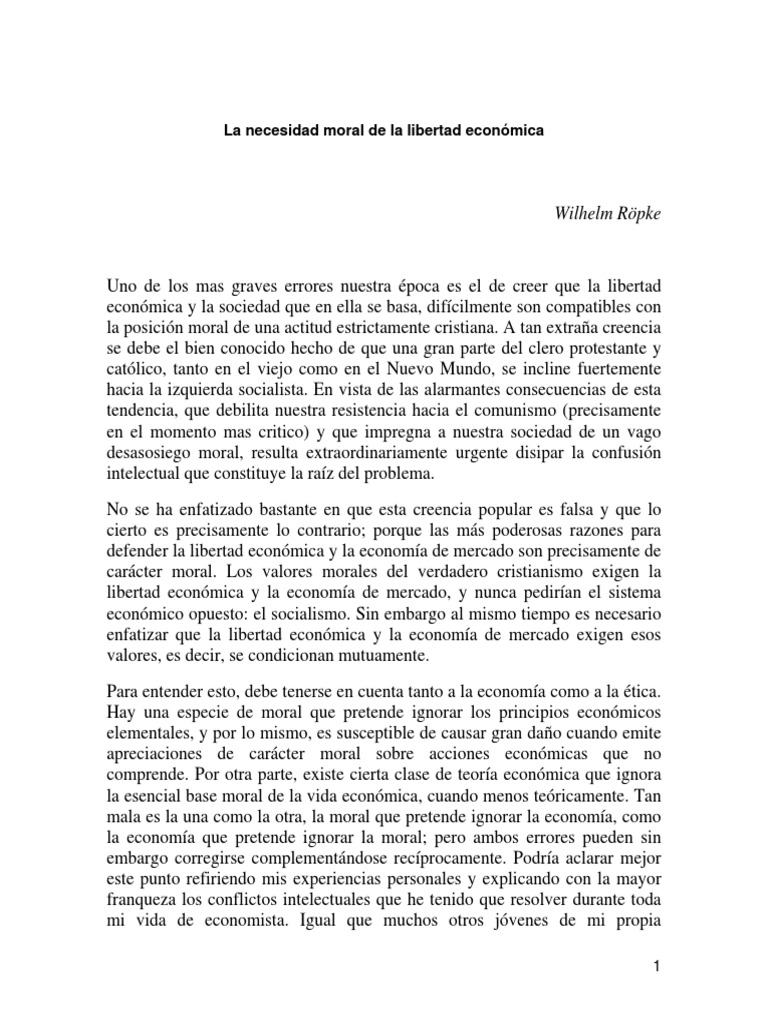 Wilhelm Ropke - La Necesidad Moral de La Libertad Economica | PDF ...
