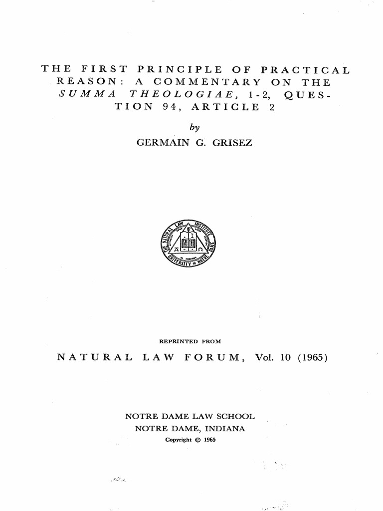 Germain Grisez - (1965) The First Principle of Practical Reason. A ...
