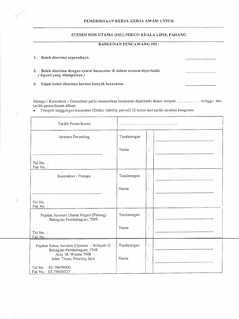 TNB SSU Building Inspection Form | PDF