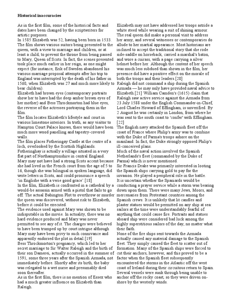 Historical inaccuracies and creative liberties in the film | PDF ...