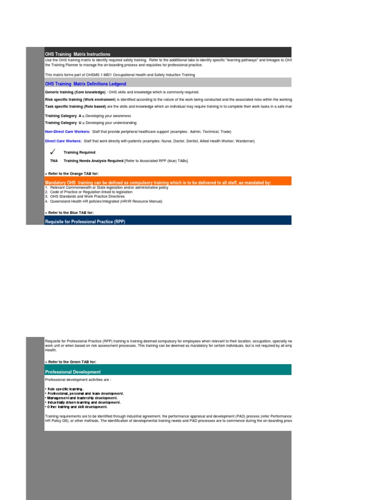 OHS Training Matrix Definitions Ledgend | PDF | Occupational Safety And ...