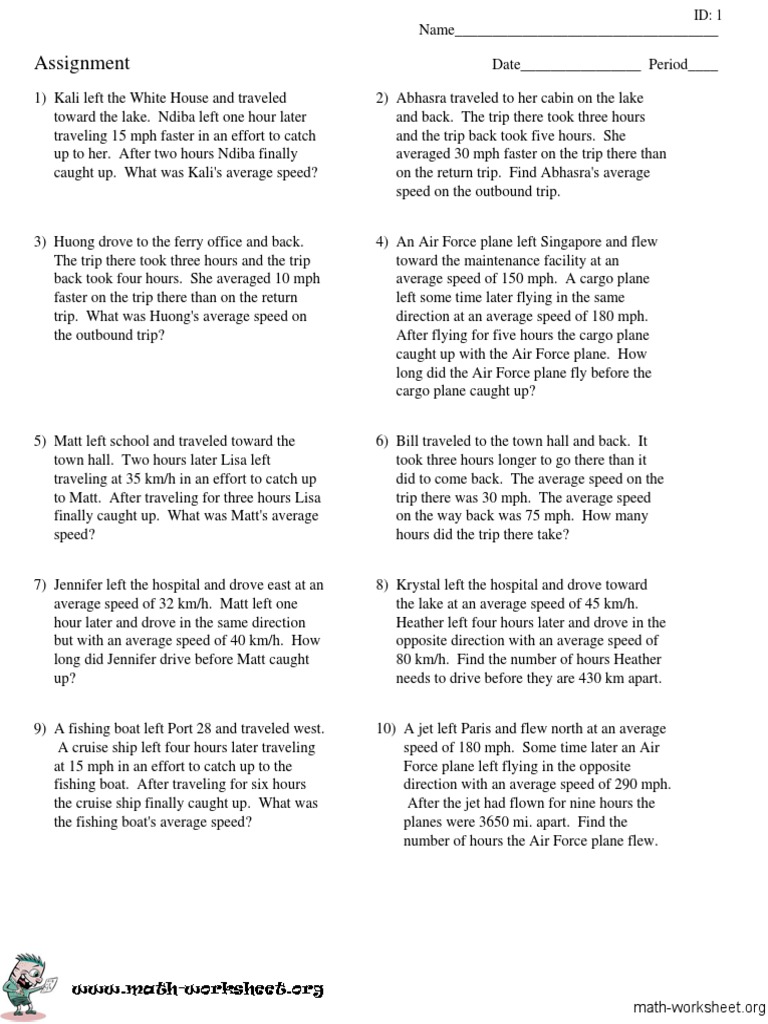 Equations Distance Rate Time Word Problems Medium | PDF | Speed | Train