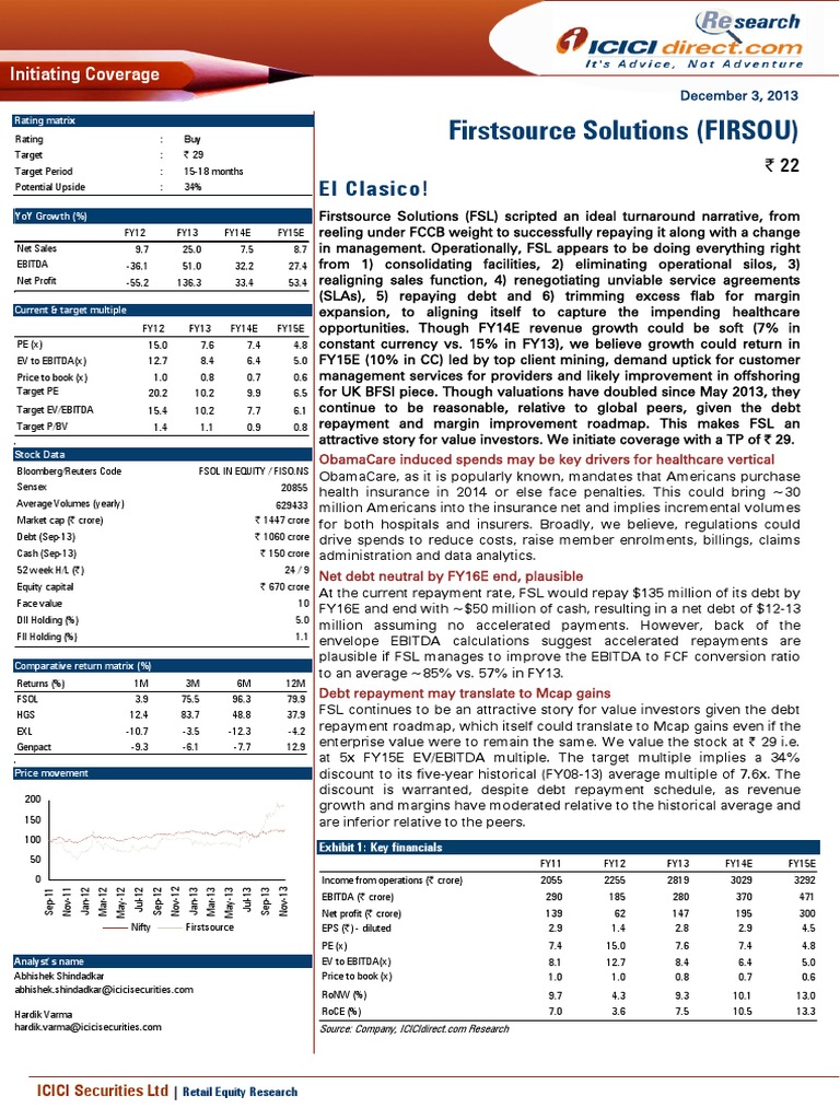 Firstsource Solutions (FIRSOU) : El Clasico! | PDF | Electronic Health ...