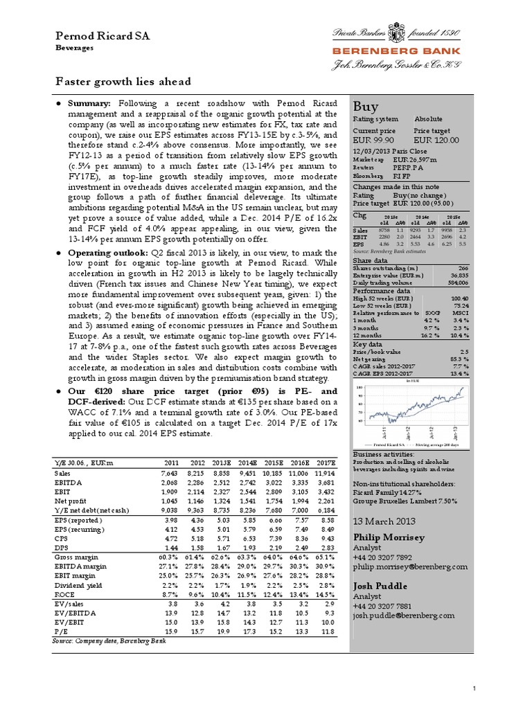 2013 Mar 13 - Pernod Ricard SA | PDF | Free Cash Flow | Dividend