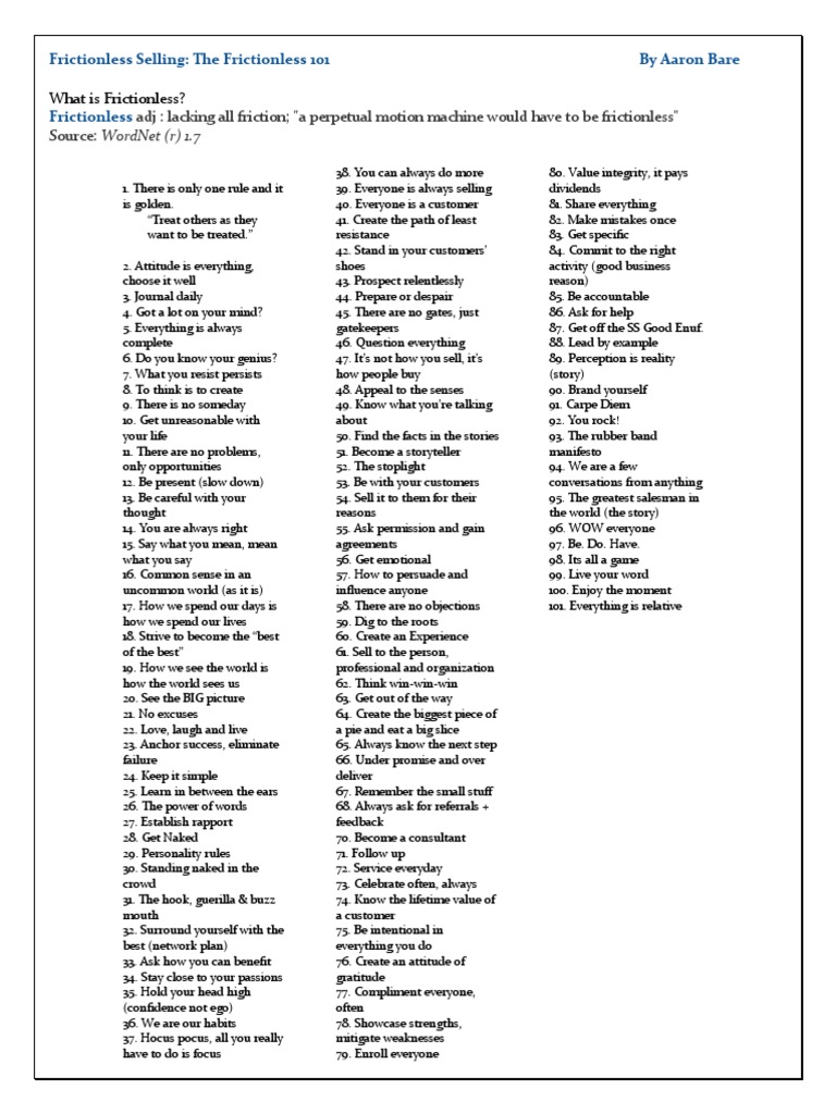 101 Principles For Achieving Frictionless Selling Focusing On Building