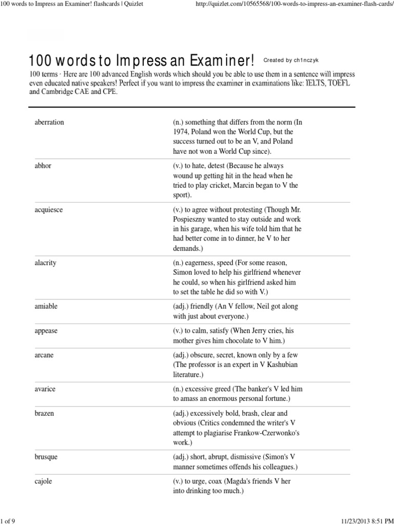 100 Words To Impress An Examiner! | PDF
