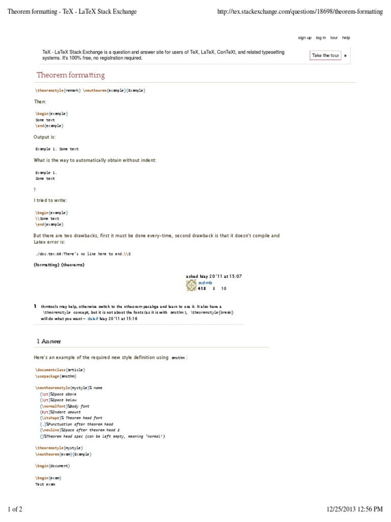 Theorem Formatting - TeX - LaTeX Stack Exchange | Download Free PDF | Te X | Notation