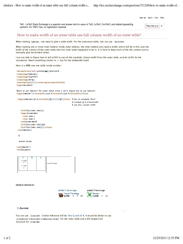 How To Make Width of An Inner Table Use Full Column Width of An Outer Table? | PDF | Computer ...