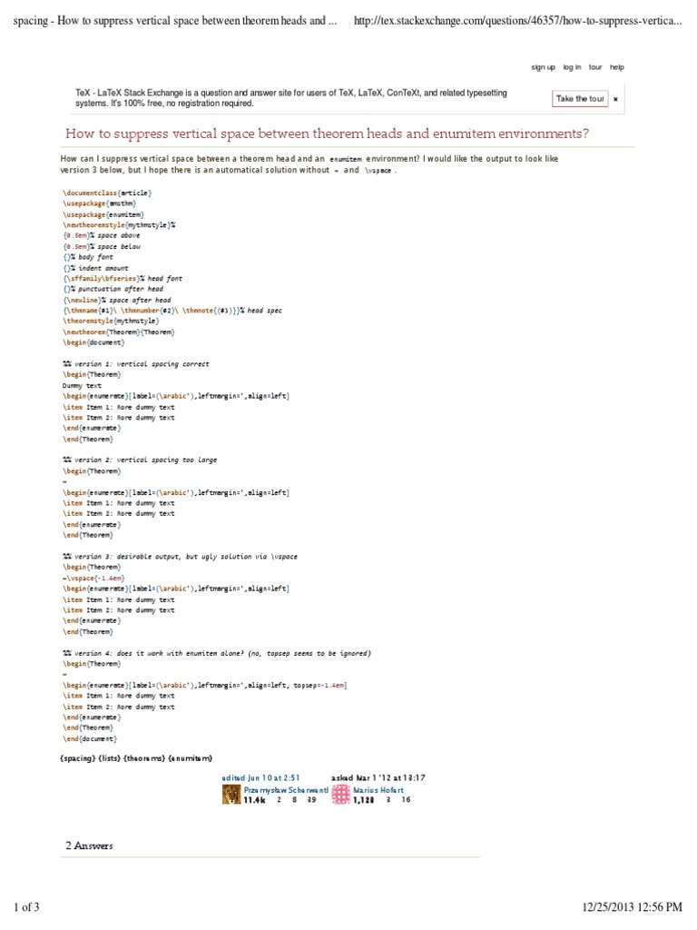 How To Suppress Vertical Space Between Theorem Heads and Enumitem ... How To Suppress Vertical Space Between Theorem Heads and Enumitem ...