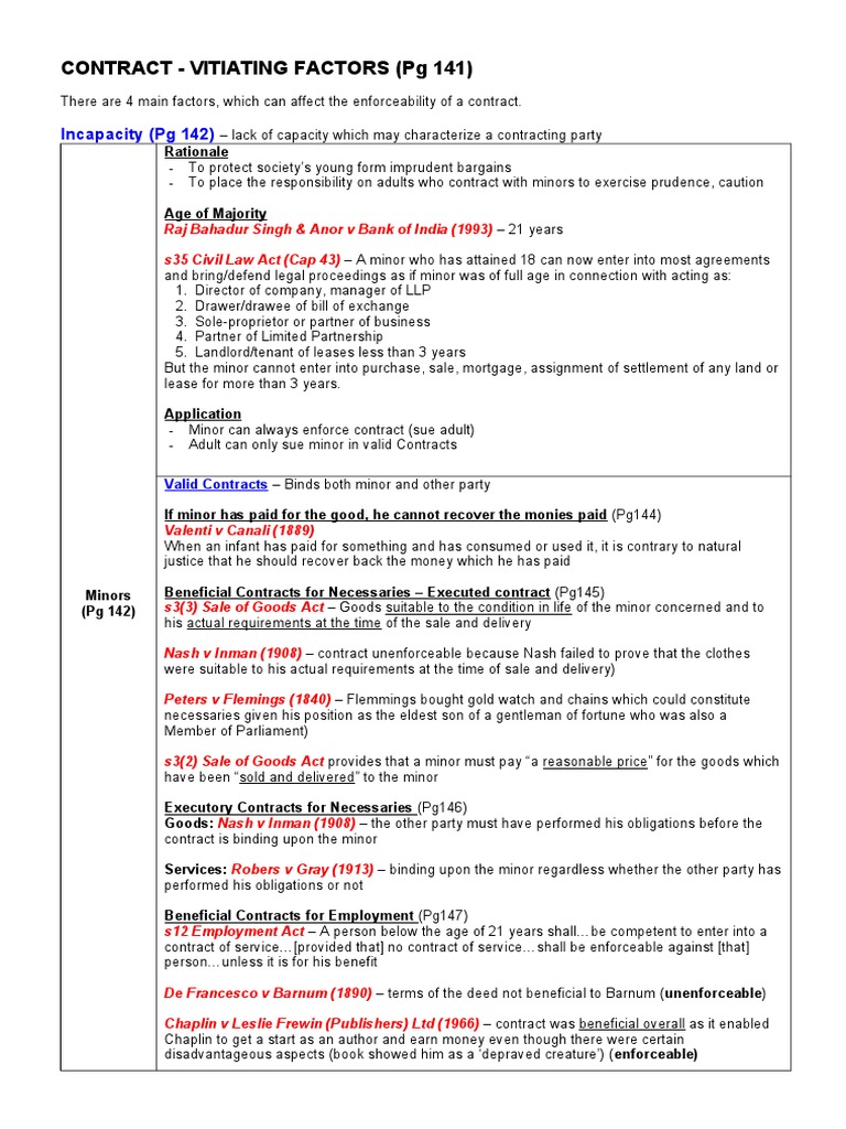 Vitiating Factors in Contract Law | PDF | Misrepresentation In English ...