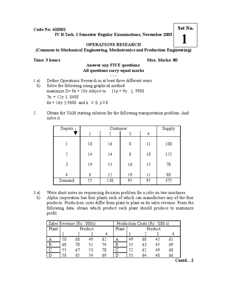 Operations Research Exam Paper 410301 | PDF | Dynamic Programming ...