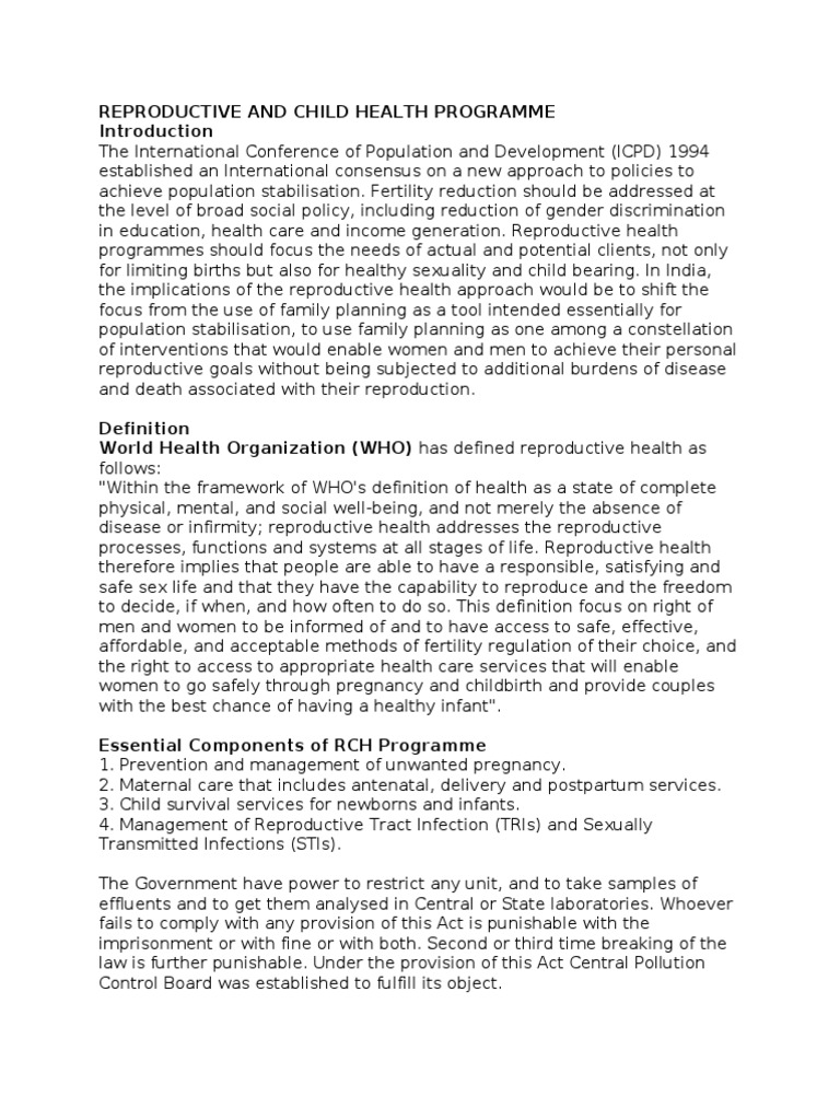 Reproductive and Child Health Programme | PDF | Reproductive Health ...